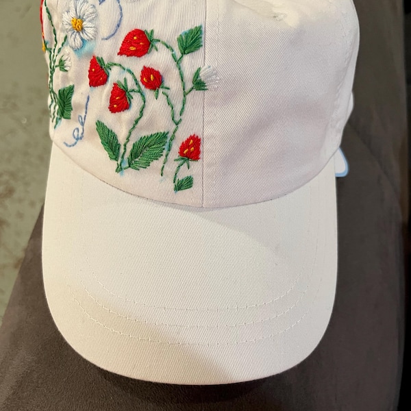 Hand Embroidered Strawberry Hat, Custom Baseball Cap With Wild ...