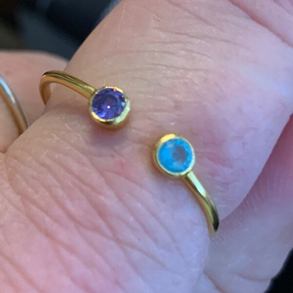 Dainty Birthstone Jewelry • Dual Birthstone Ring • Skinny Gemstone ...