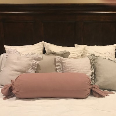 Vintage Ruffle Pillow Covers in STONE GREY Linen, Grey Ruffle Euro ...