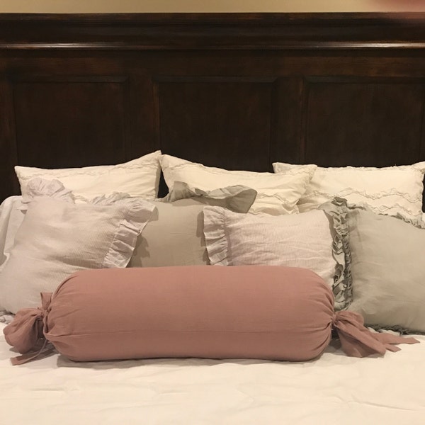Vintage Ruffle Pillow Covers in STONE GREY Linen, Grey Ruffle Euro ...