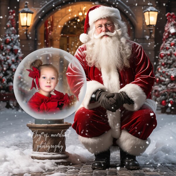 Santa With Snow Globe Christmas Digital Background, Snowglobe Christmas ...