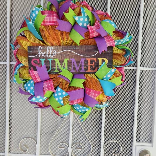 Hello Summer Wreath, Summer Wreath, Front Door Wreath, Colorful Summer ...