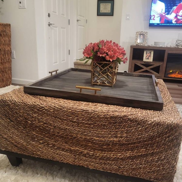 Rustic Black Weathered Wooden Ottoman Tray: Hand Crafted Serving Tray ...