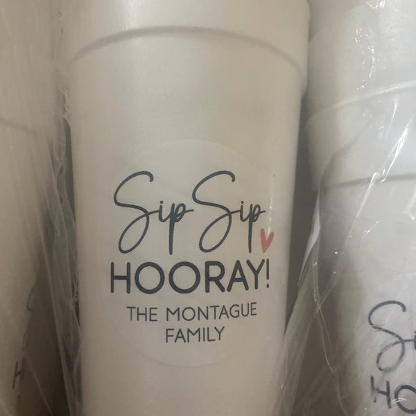 Wedding Cup Stickers Personalized | Sip Sip Hooray Labels | Waterproof ...