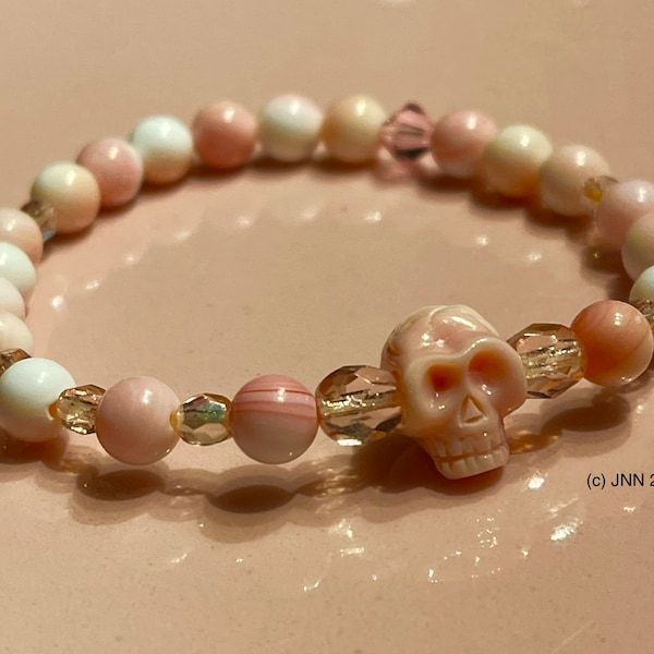 Pink Queen Conch Shell Hand Carved Skull Connector Beads,pink MOP Skull ...