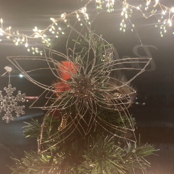 Large Tree Topper Snowflake Tree Topper Star Red Silver & Black ...