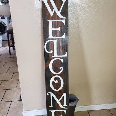 Large Vertical Welcome Sign, Front Door Sign, Porch Leaner, Rustic Wood ...