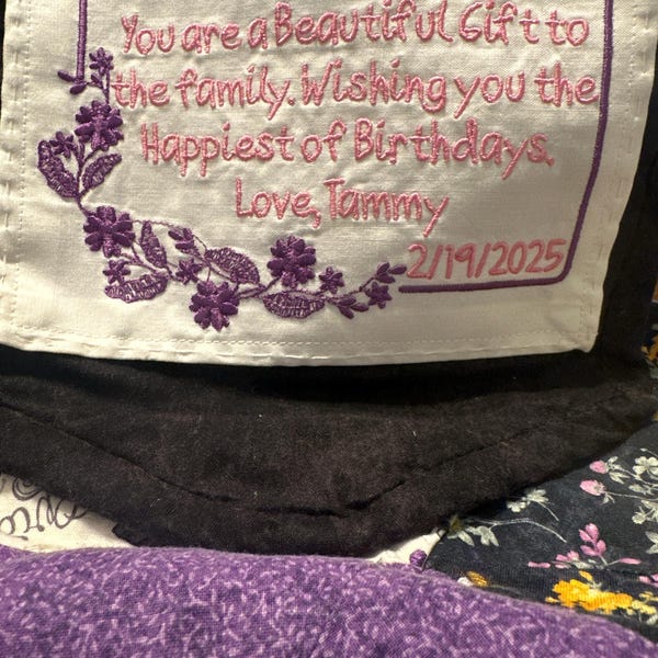 Custom Embroidered Floral Quilt Label | Embroidered Wedding Quilt Label ...