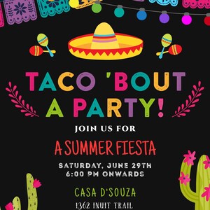 Fiesta Menu, Taco Bout a Party Menu Card, Menu Template and Drink Menu ...