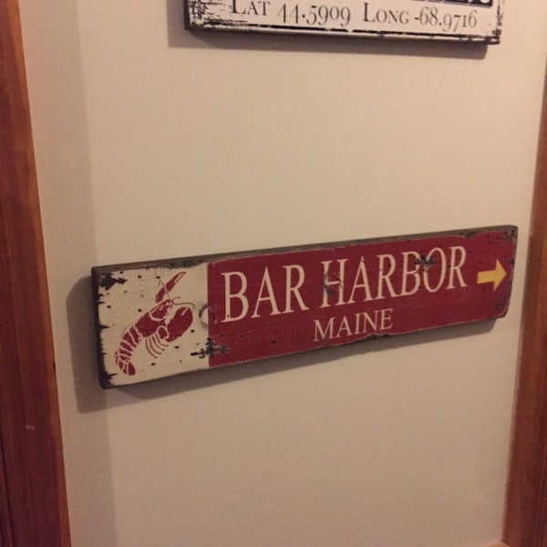 Custom Bar Harbor Maine Wood Lobster Sign - Rustic Hand Made Wooden ...