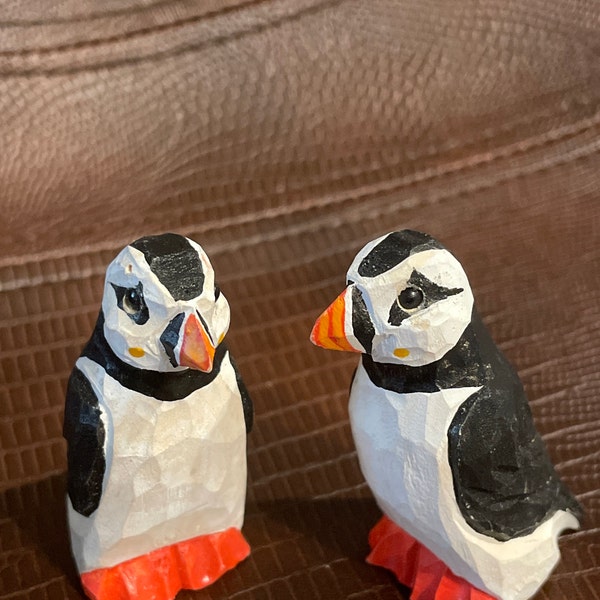 Puffin Wooden Figurine | Hand-carved Rustic Arctic Bird Mini Decor - Etsy