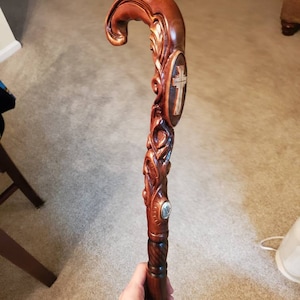 Christian Cross Wooden Walking Stick Cane Wood Carved Crafted Crook ...