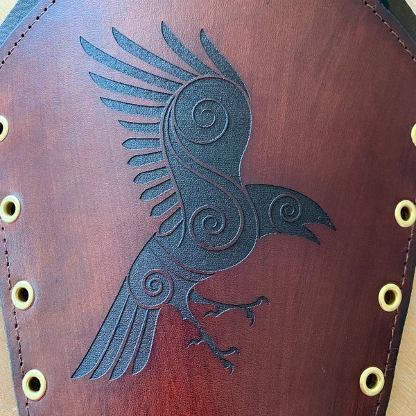 Raven Engraved Waxed Leather Vambraces, Bracers, Arm Guards for Costume ...