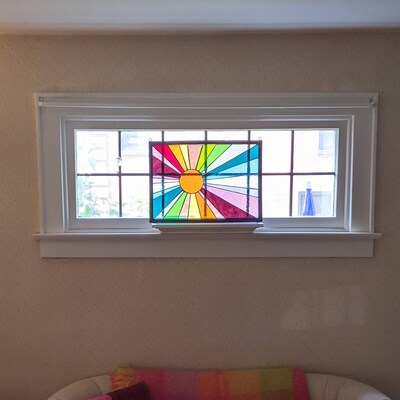 Rainbow Sunburst Stained Glass Window Panel - Etsy