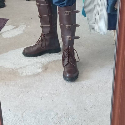 Personalised Handmade Brown Leather Single Buckle US Boot With Rubber ...