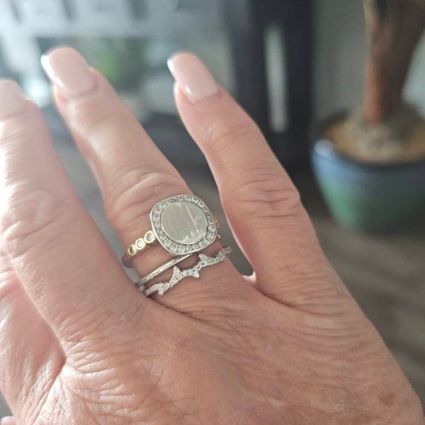 Personalized Sterling Silver Monogram Stackable Ring Custom Initials Stack Ring Dainty ...