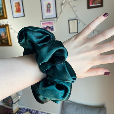 Emerald Green XL Satin Scrunchies, Jumbo Hunter Green Scrunchies, Shiny ...