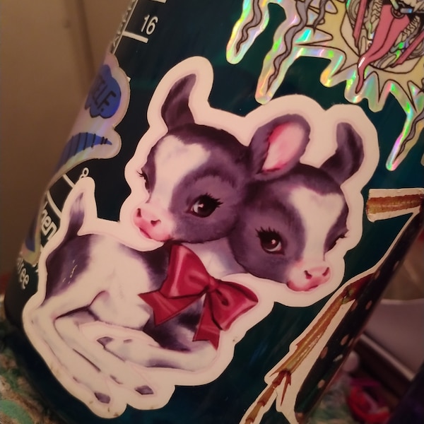 Two Headed Calf Sticker | Creepy Cute Mutant Cow Oddity Art on ...