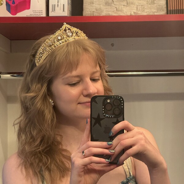 Fiona's Tiara in Gold Color Metal & Clear Crystal Faux Diamond Details ...