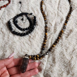Men's Protection Necklace Big Raw Tiger Eye Pendant Beads Necklace ...