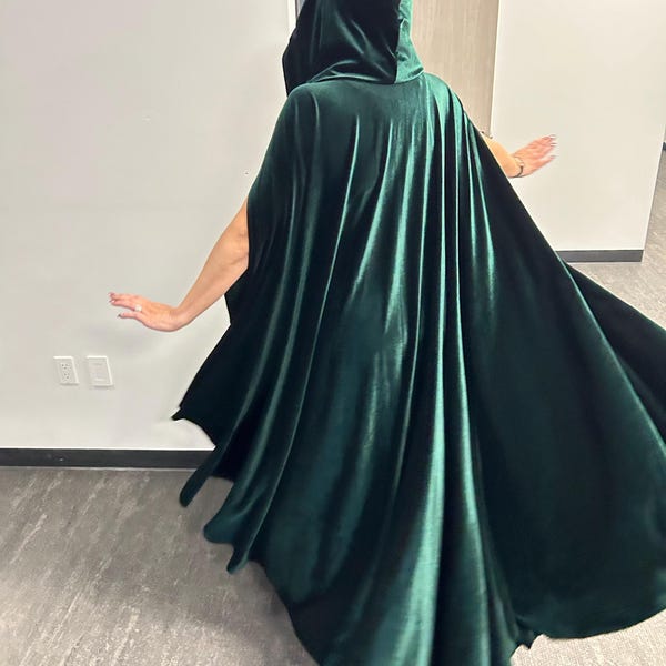 Emerald Velvet Dark Green~ Large LINED Hood~ FULL Circle Cloak Velvet ...