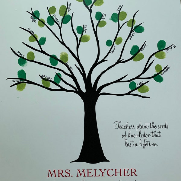 Teacher Appreciation Gift Fingerprint Tree, Plant Seeds Quote ...