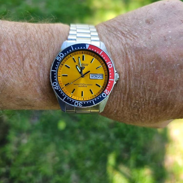 Funky Fossil Rectangle With Modernist Plaid Dial. Blue Silver Dark Blue ...
