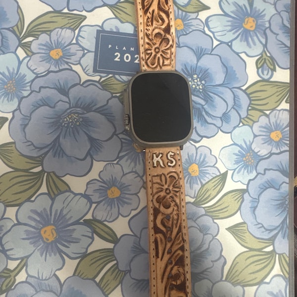Custom Design Western Floral Tooled & Painted Leather Watch Band ...