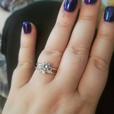 Solitaire Diamond Engagement Ring W/ Dainty Vine Ring Bridal Ring Set ...