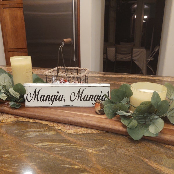 Mangia Mangia Wood Vinyl Sign Eat Eat Italian Signage Kitchen Dining ...
