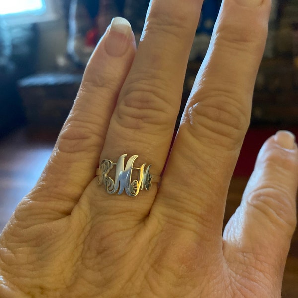 Sterling Silver Monogram Ring, Custom Letter Ring, Personalized Ring ...