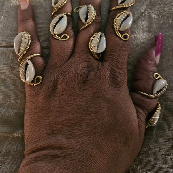 African Cowrie Shell Rings Tribal Rings African Jewelry Adjustable ...