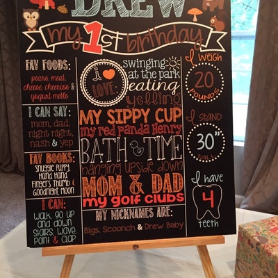 Forest Theme Birthday Chalkboard Poster Customized Birthday Board ...