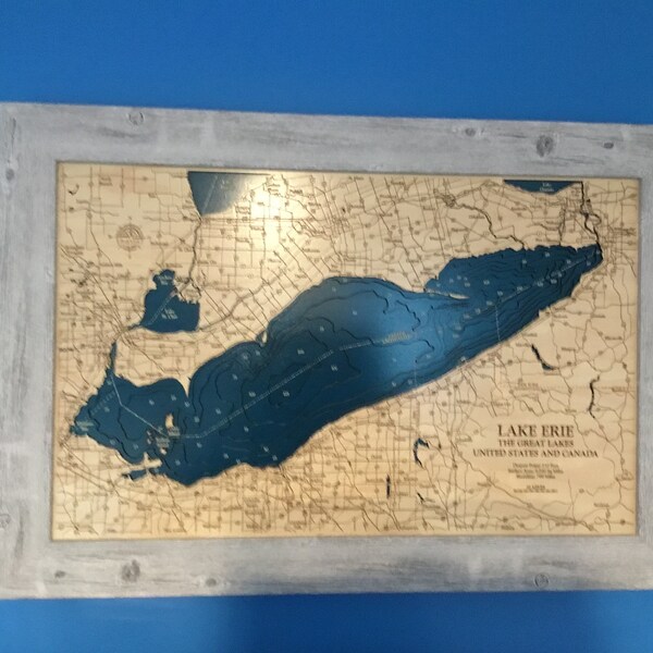 Lake Erie Dimensional Wood Carved Depth Contour Map - Customize With ...