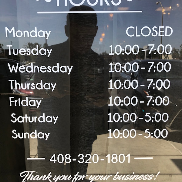 Store Hour Decal, Business Hours Door Sticker, Hours of Operation Decal ...