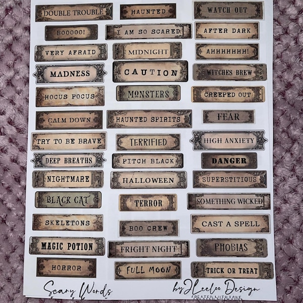 SCARY WORDS Labels Printable Halloween | Junk Journal Gothic Collection ...