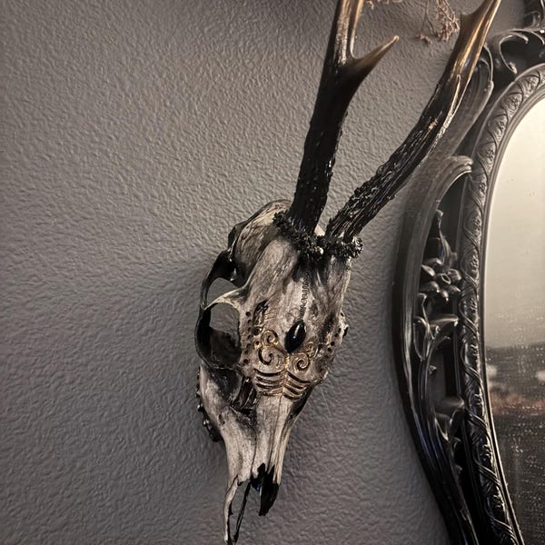 Straw Door Wreath Real Engraved Roe Deer Skull Dry Plants Cottage Core ...