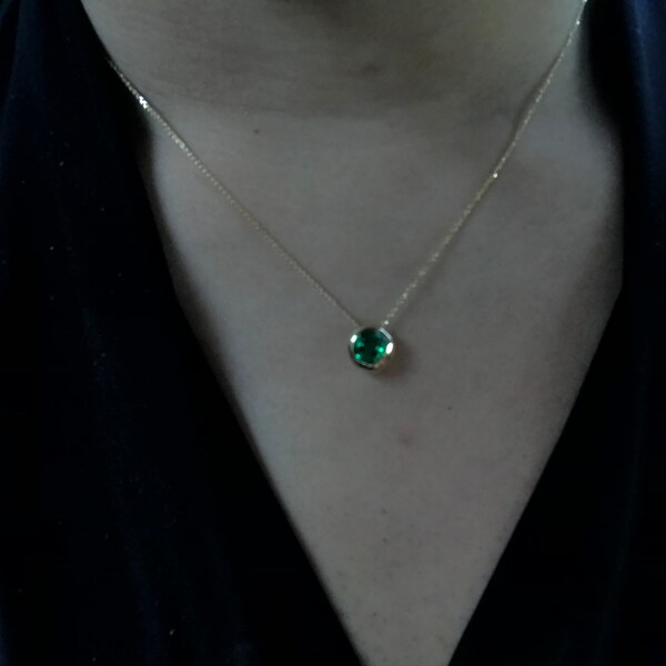 Round Emerald Pendant Necklace 14k Yellow/white Gold, Emerald Bezel ...