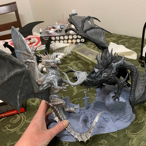 Black Dragon and Silver Dragon Miniatures by Rescale Miniatures - Etsy