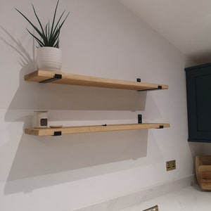 Rustic Style Solid Wood Shelf With Raw Steel Brackets Handcrafted 22cm ...