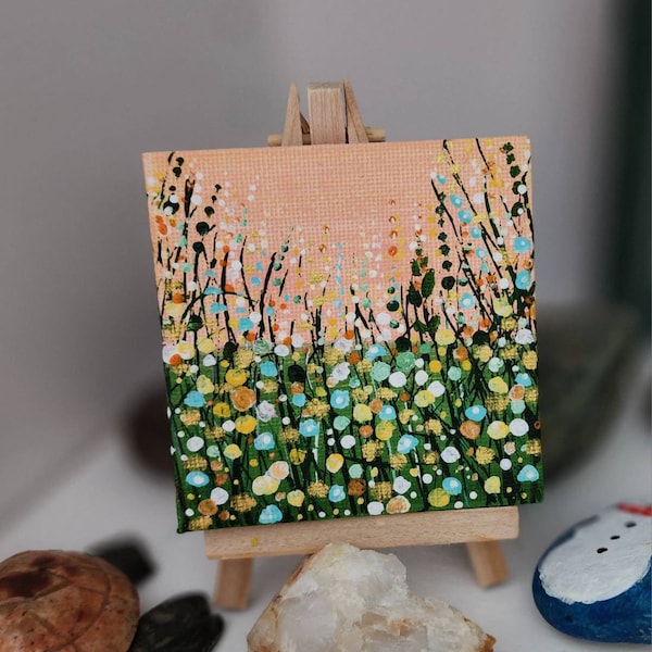 Mini Painting Wood Panel With Easel 3x3,mini Winter Night Cabin ...