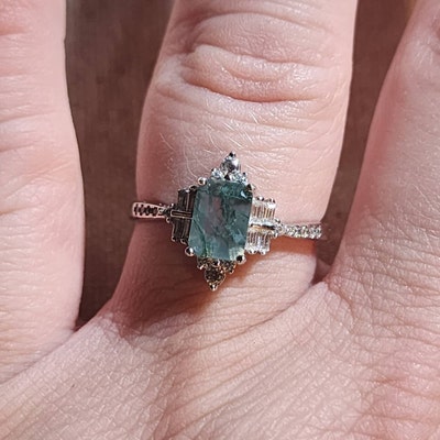 Sea Vintage Green Moss Agate Ring Sterling Silver Ring Natural Agate ...