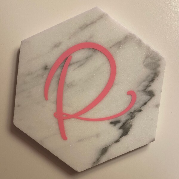 Hand Lettered Marble Place Card (ONE) - Office Gifts - 4" Hexagon ...