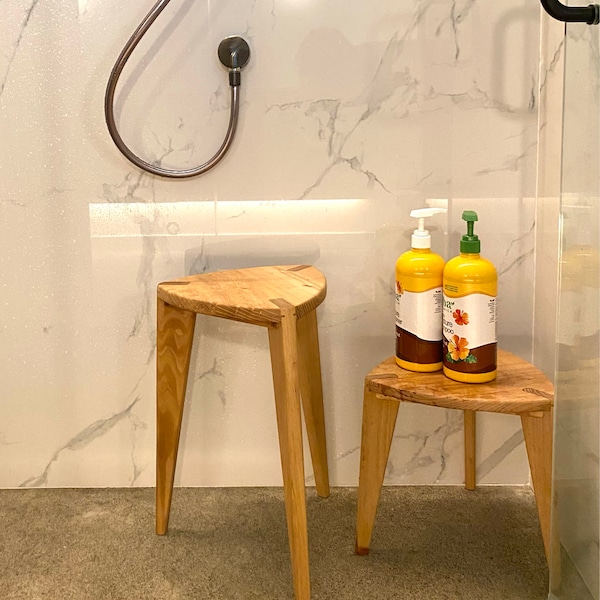 Acacia Stool Three Legged Set of Two height 18 and 12 Shower Stools Set ...