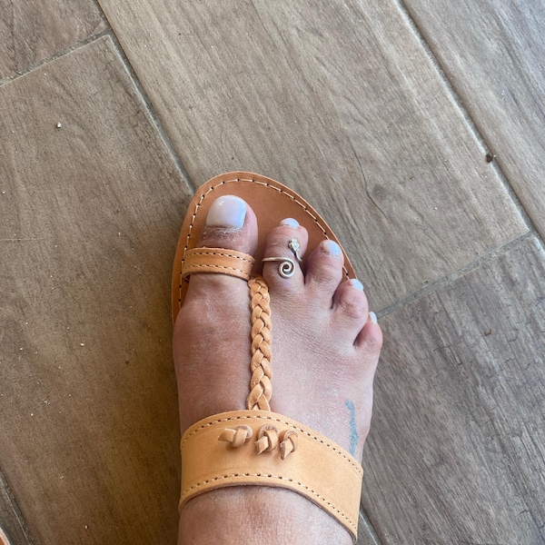 Greek Toe Ring Sandals, Slip-on Leather Sandals, Braided Sandal ...