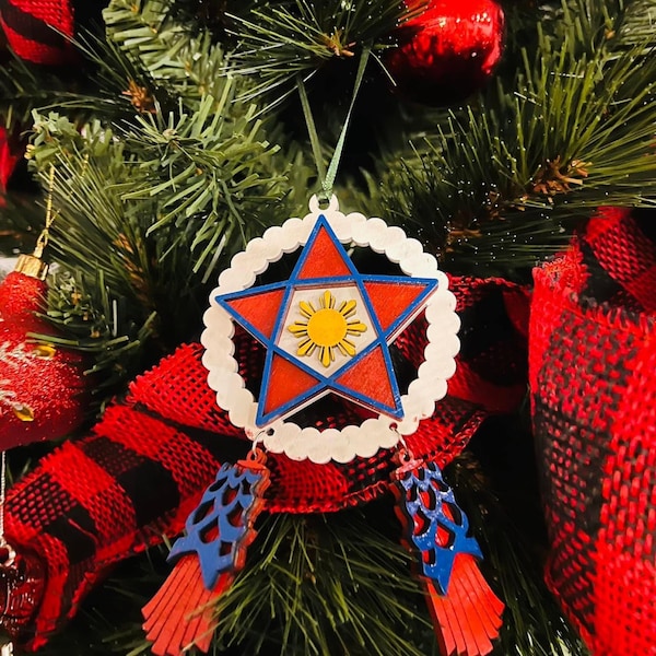 Filipino Parol Wood Ornament - White, Red & Blue - 2022 - Etsy