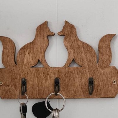 Wooden Rustic Key Holder in Shape of Two Foxes Facing Each - Etsy