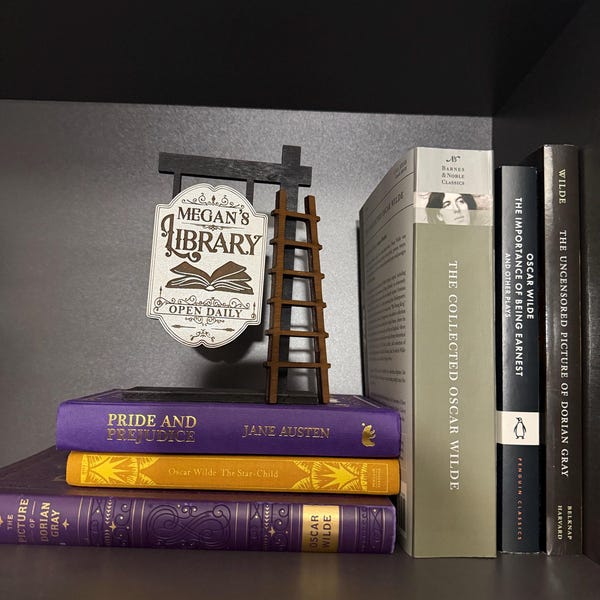 Personalized Book Nook Sign Library, Mini Wooden, With Ladder, Library ...