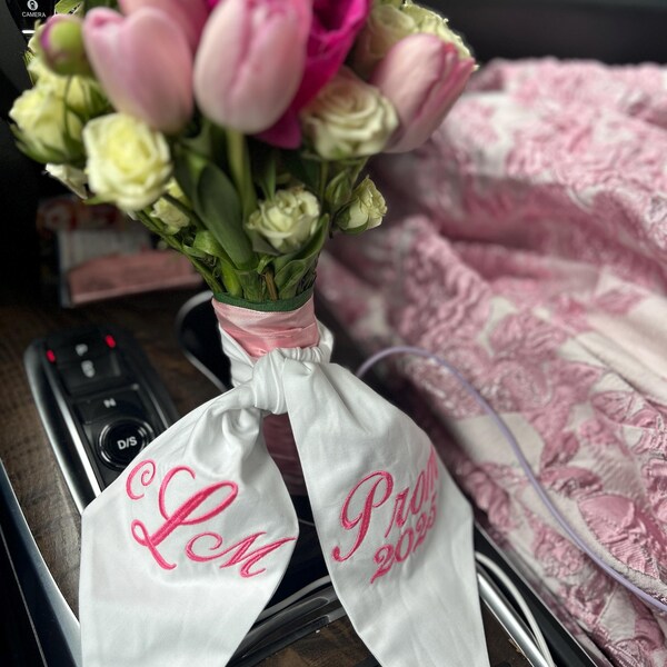 Custom Embroidered Bouquet Wrap Sash Bow HOCO Prom Bouquet Sash With ...