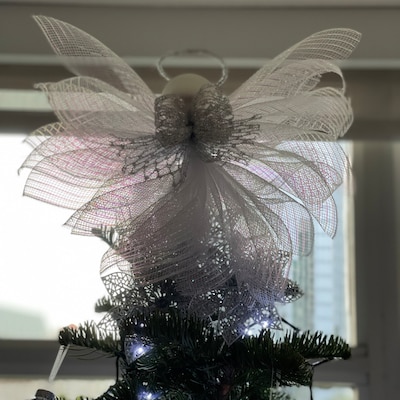 Deco Mesh Angel Tree Topper Ornament Silver Wreath Elegant - Etsy